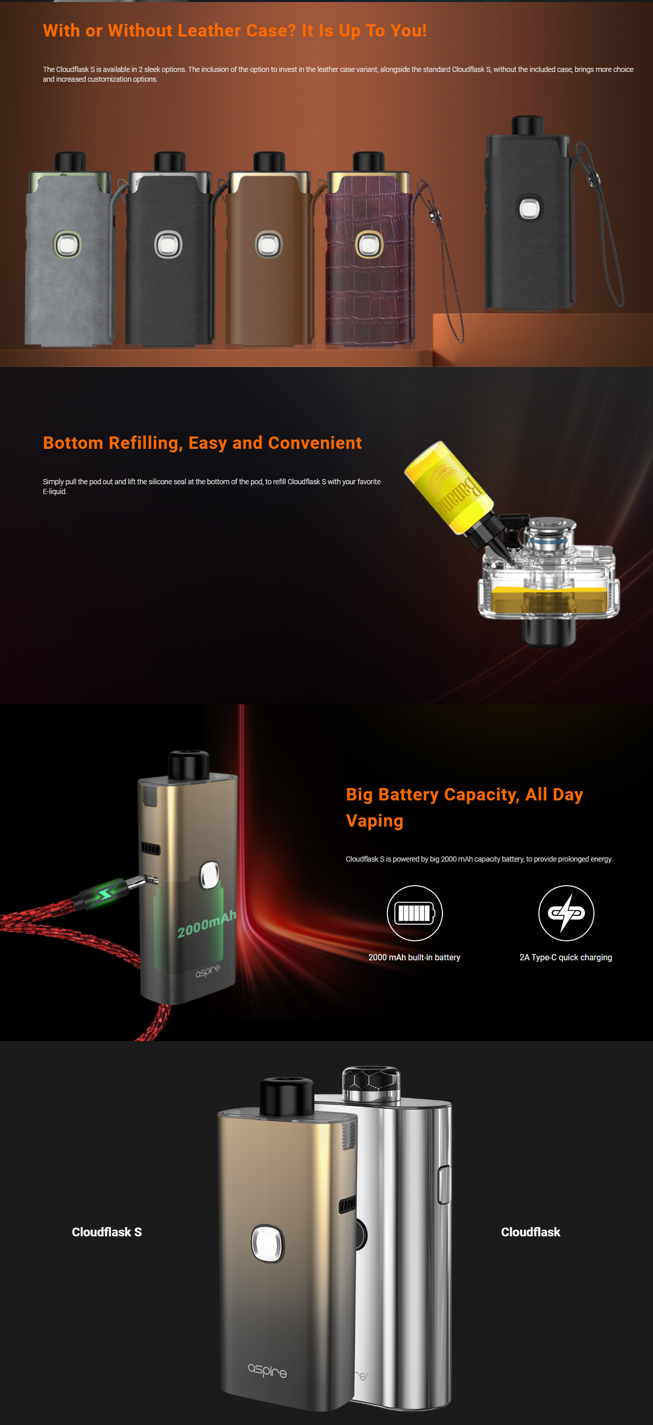 Aspire Cloudflask S Kit 2000mAh Pod System Kit | Vapesourcing