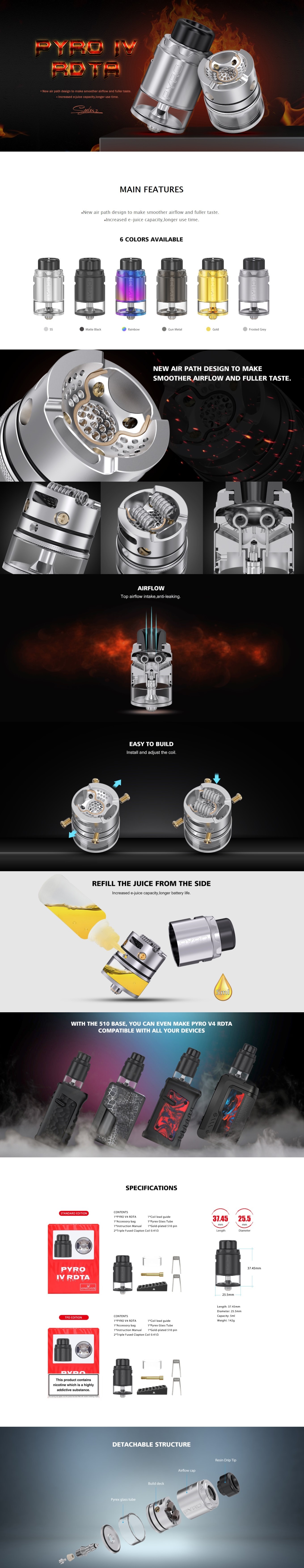 Vandy Vape Pyro V4 RDTA 25.5mm Best Online Atomizer 5ml | Vapesourcing