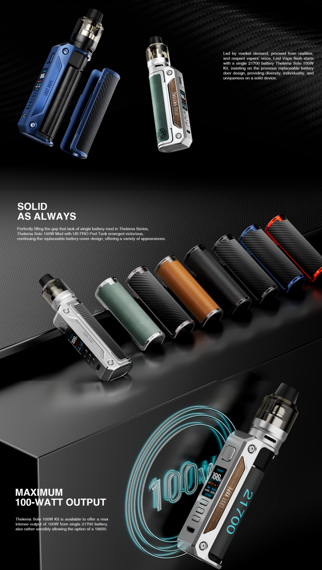 Lost Vape Thelema Solo 100W Box Mod Price $43.99 | Vapesourcing