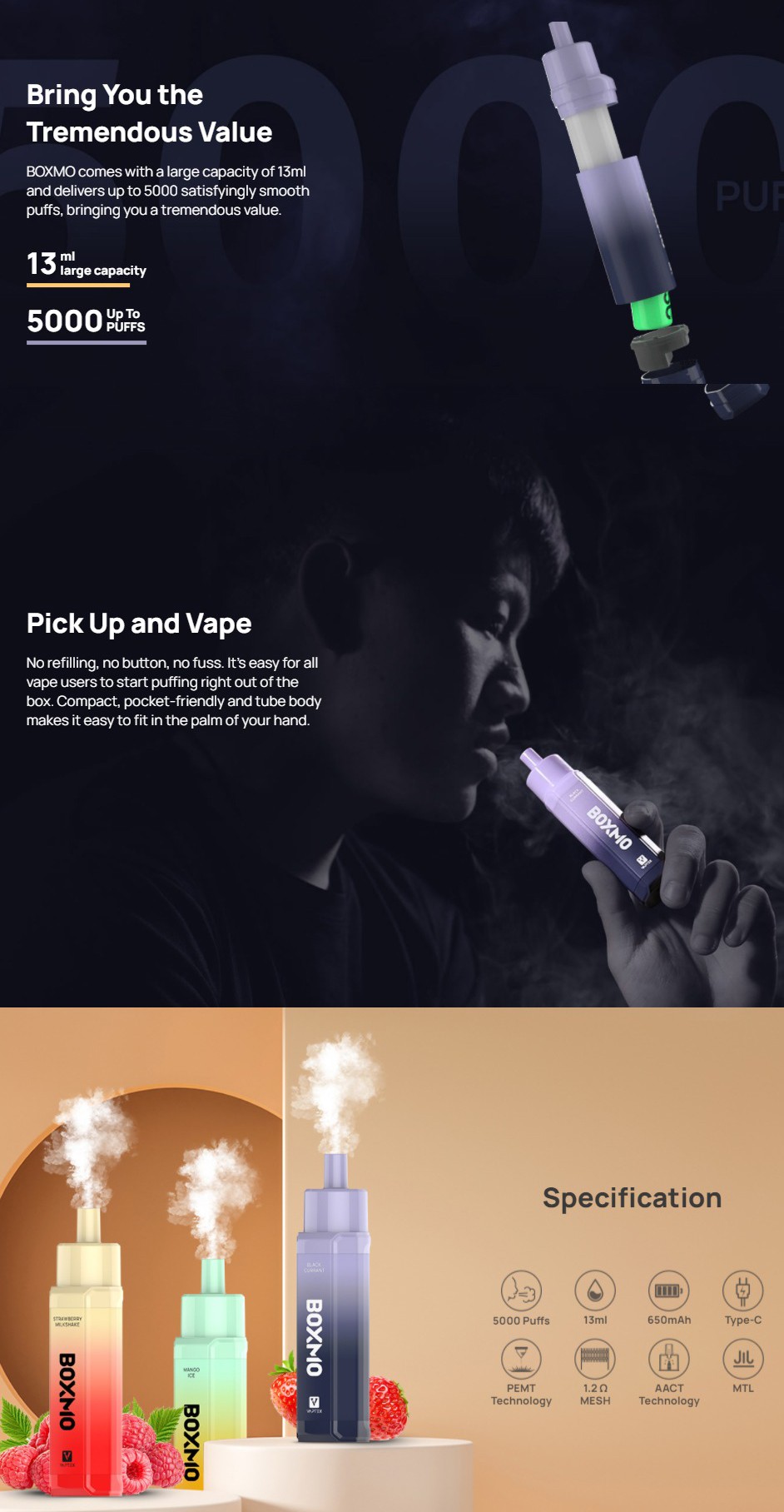 Vaptex Boxmo Rechargeable Disposable Vape Kit 5000 Puffs 13ml ...