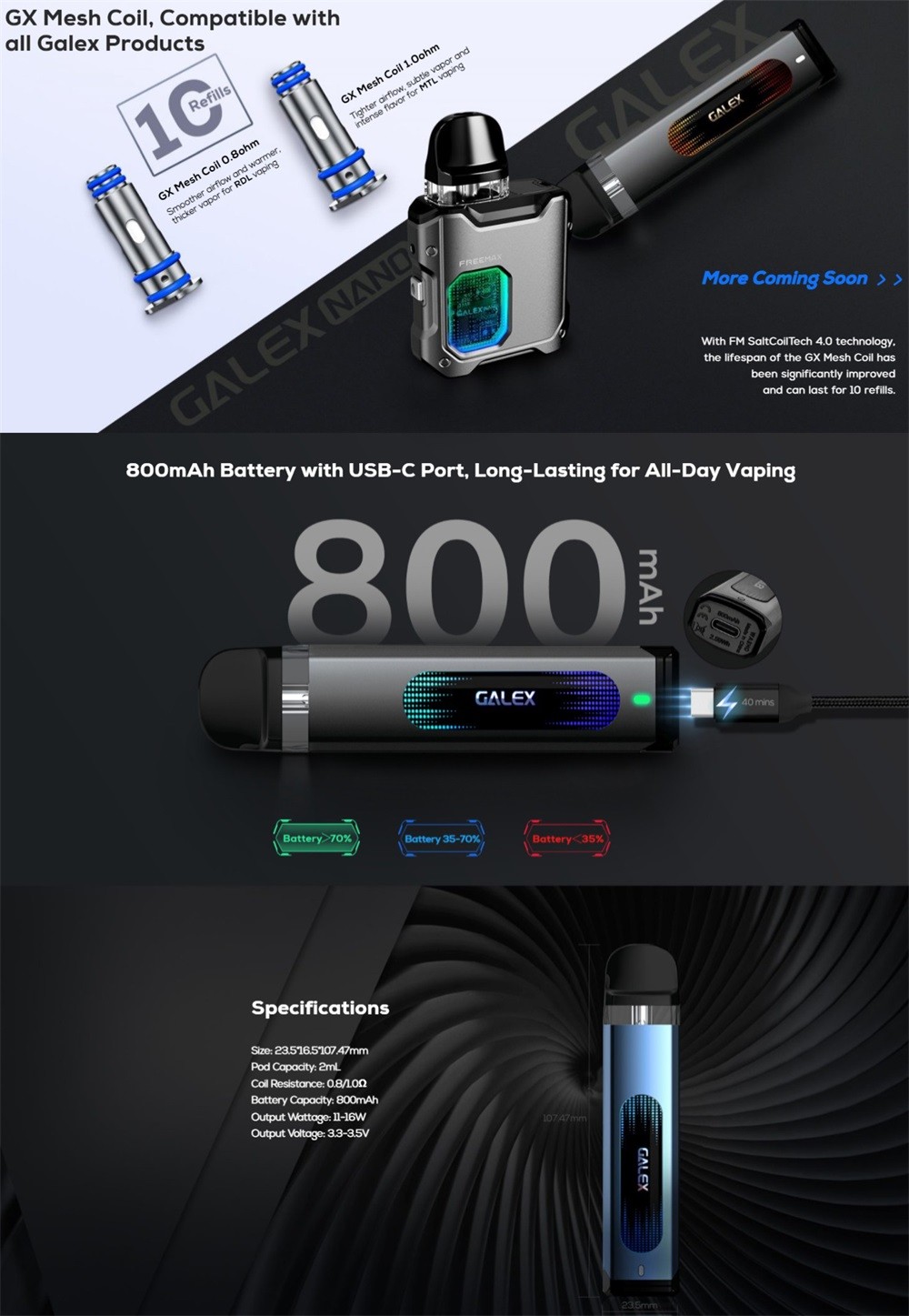 Freemax Galex Pod System Kit 800mAh 16W | Vapesourcing