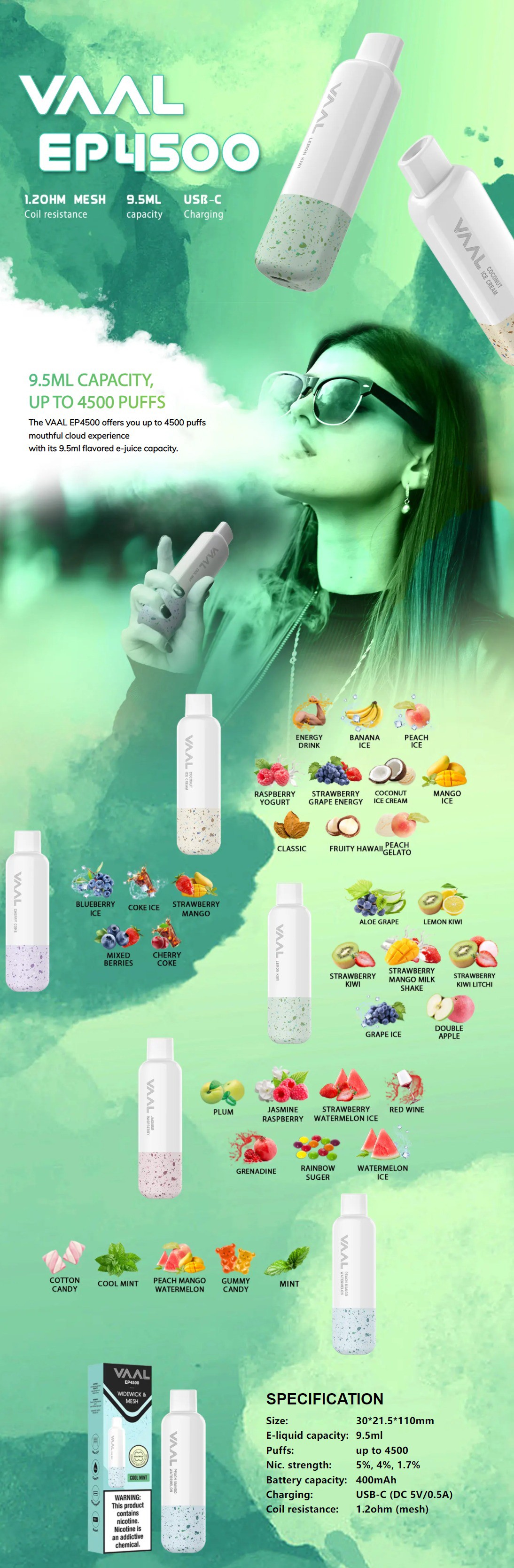 VAAL EP4500 Vape Disposable Kit 4500 Puffs 9.5ml | Vapesourcing