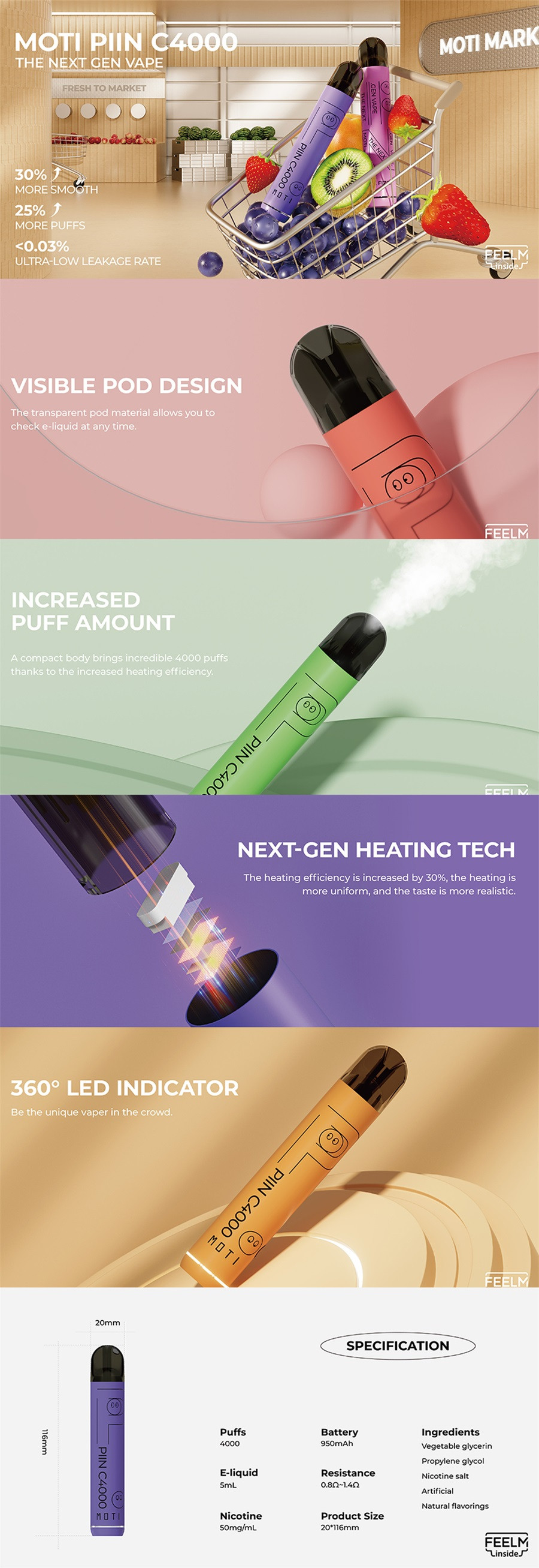 LOMO FINE(MOTI PIIN) C4000 Disposable Vape Kit 4000 Puffs 5ml ...