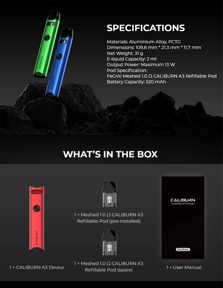 Uwell Caliburn A3 Pod Kit 13W Price: $18.99 | Vapesourcing