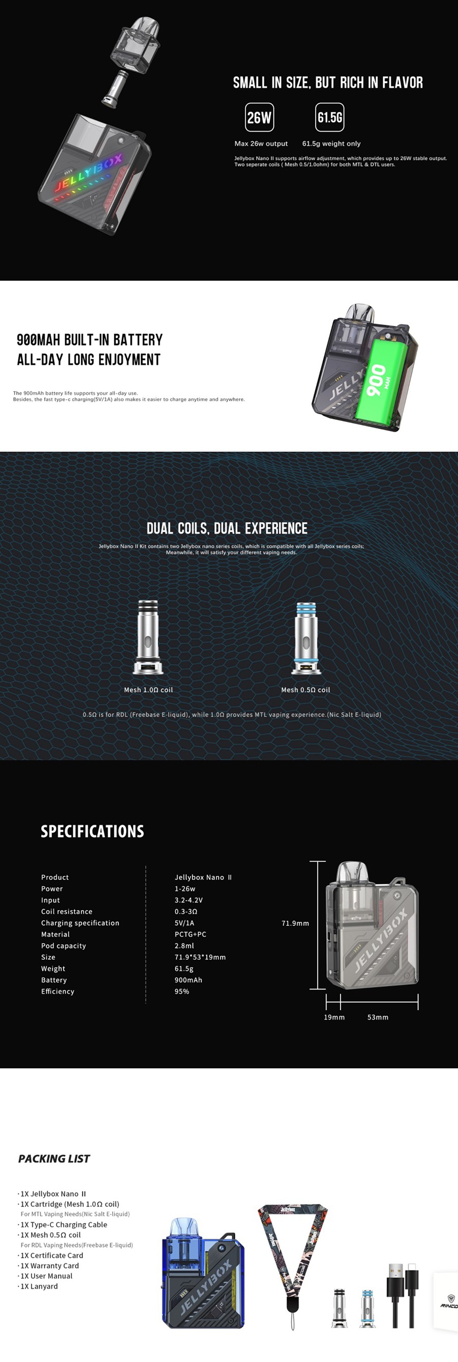 Rincoe Jellybox Nano 2 Pod Kit 900mAh 26W | Vapesourcing