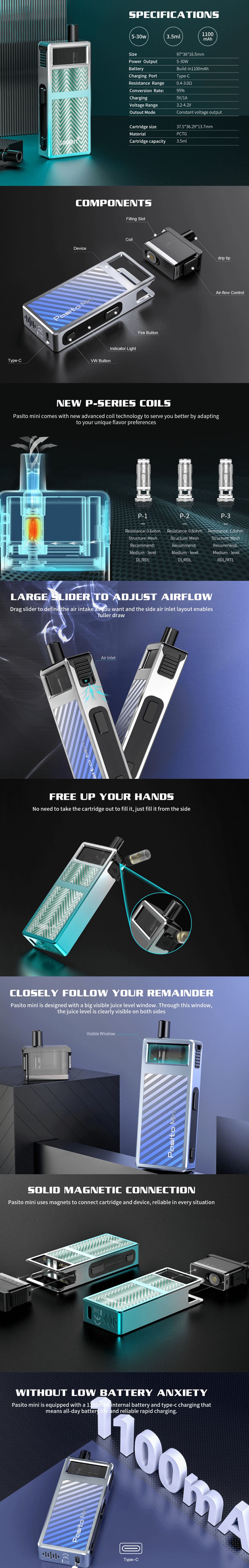 Smoant Pasito Mini Pod Kit 1100mAh 30W | Vapesourcing