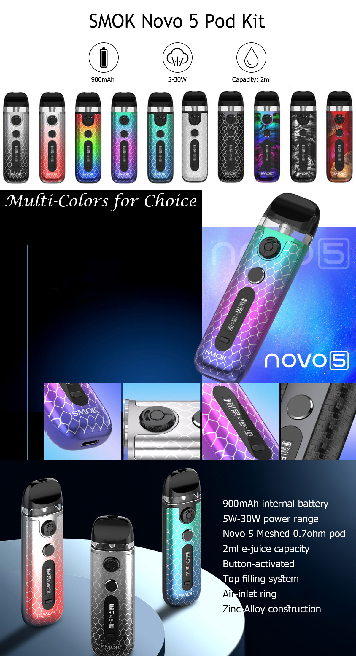 SMOK Novo 5 Pod Kit 900mAh 30W Price: $24.99 | Vapesourcing