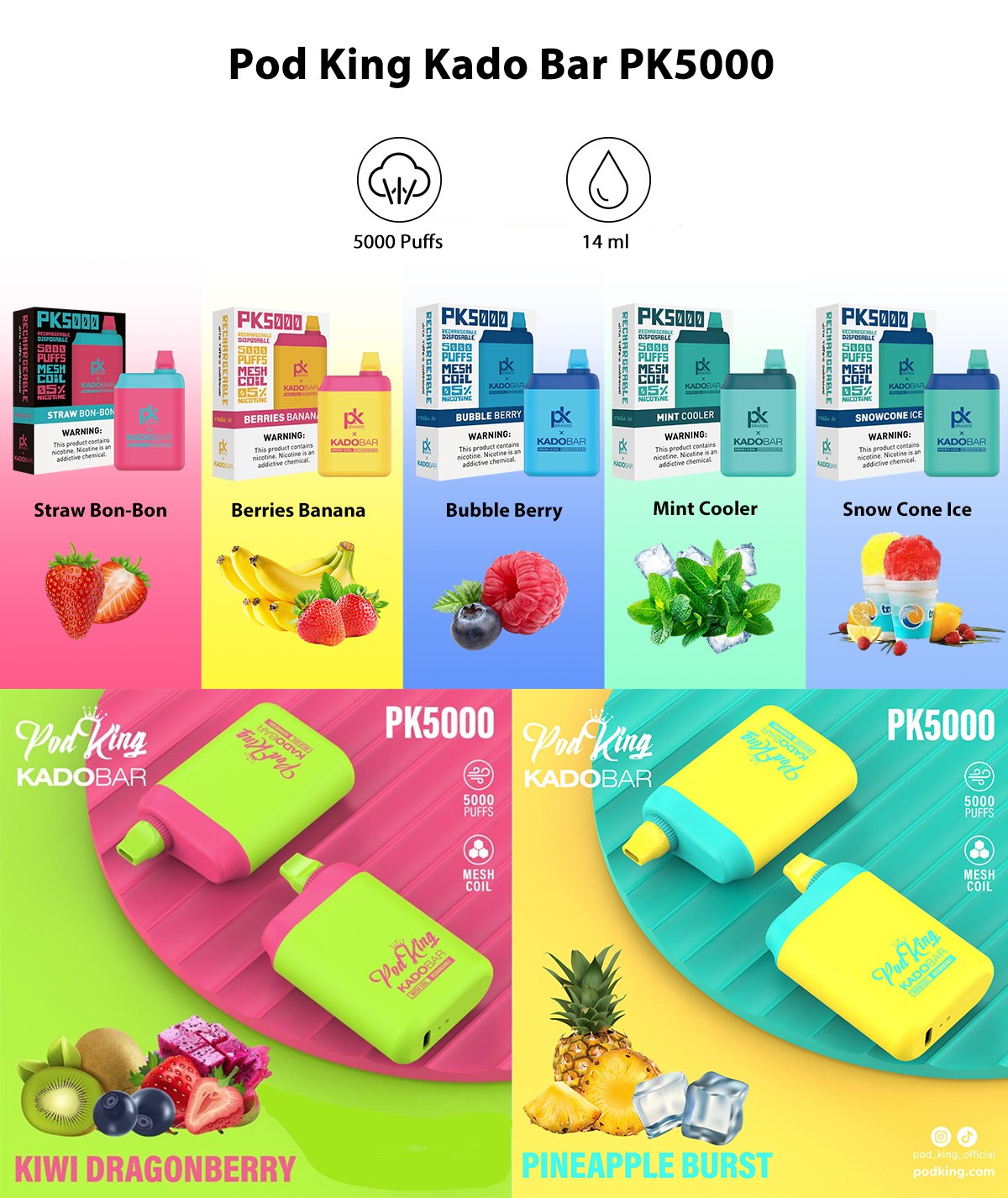 Pod King Kado Bar PK5000 Disposable Vape Kit 5000 Puffs 14ml | Vapesourcing