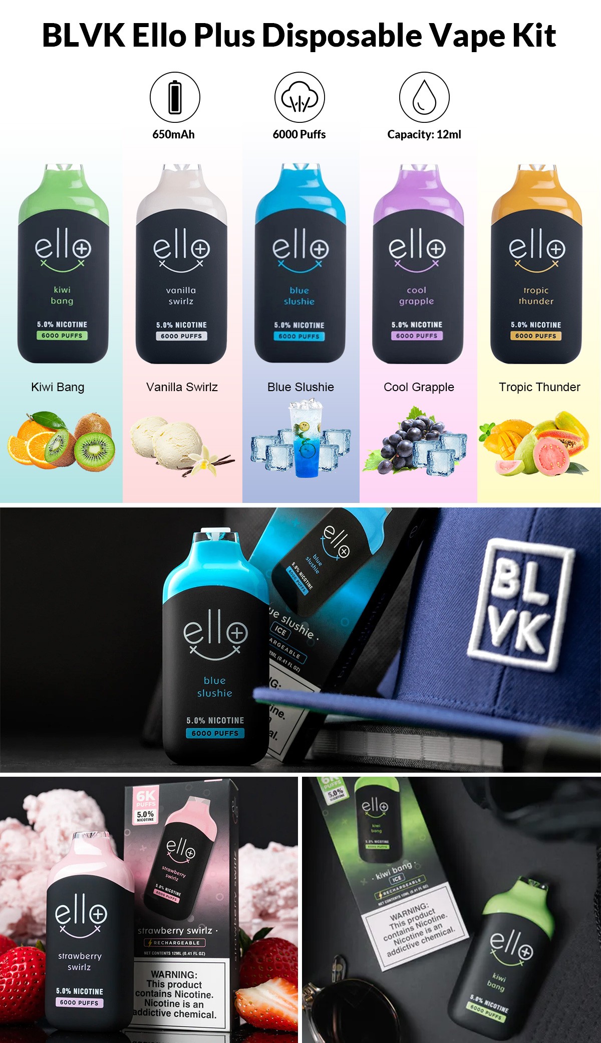 BLVK Ello Plus Disposable Vape Kit 6000 Puffs 12ml | Vapesourcing