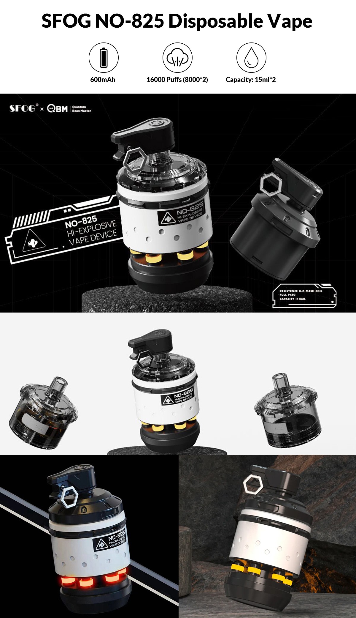 Sfog NO-825 Nicotine Free Vape 16000 Puffs Disposable 15ml*2 | Vapesourcing