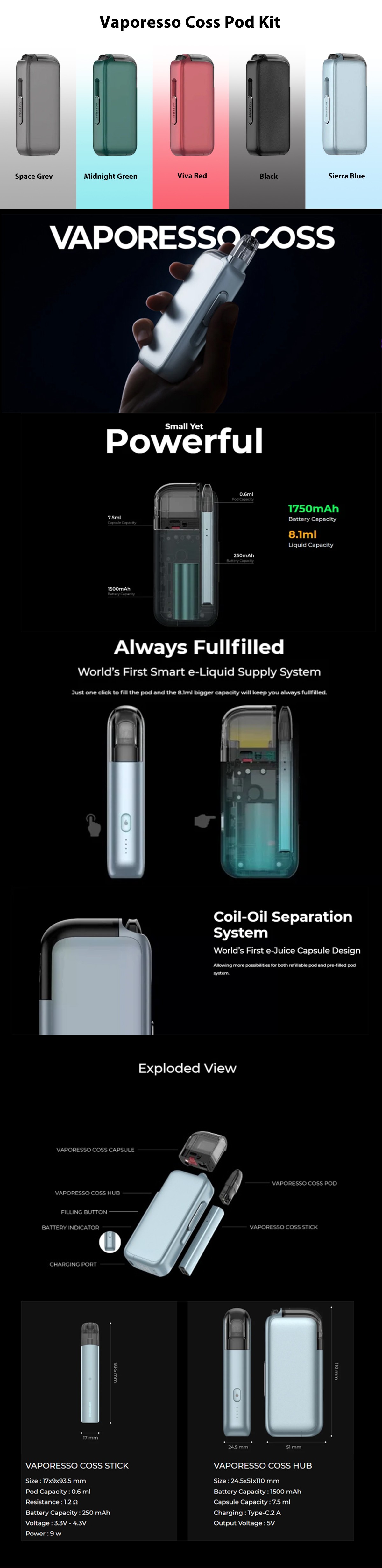 Vaporesso Coss Pod Vape Kit 1750mAh 9W | Vapesourcing