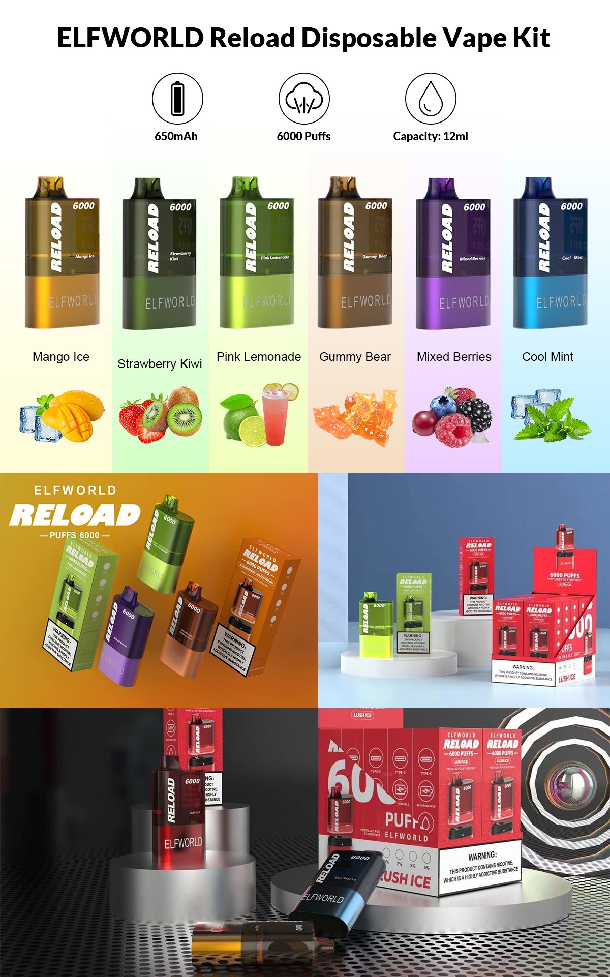 ELFWORLD Reload 6000 Puffs Rechargeable Disposable Vape 12ml | Vapesourcing