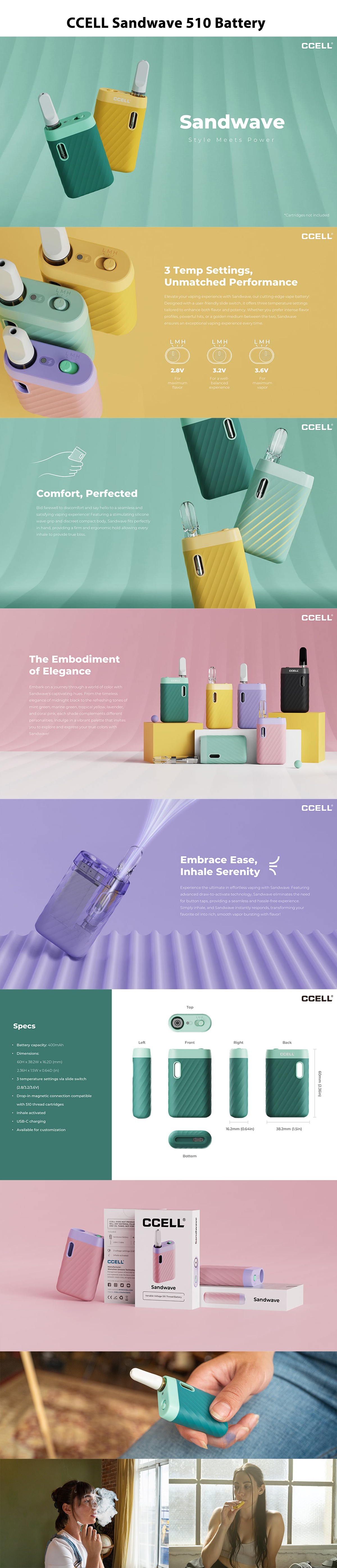 CCELL Sandwave 510 Battery 400mAh | Vapesourcing