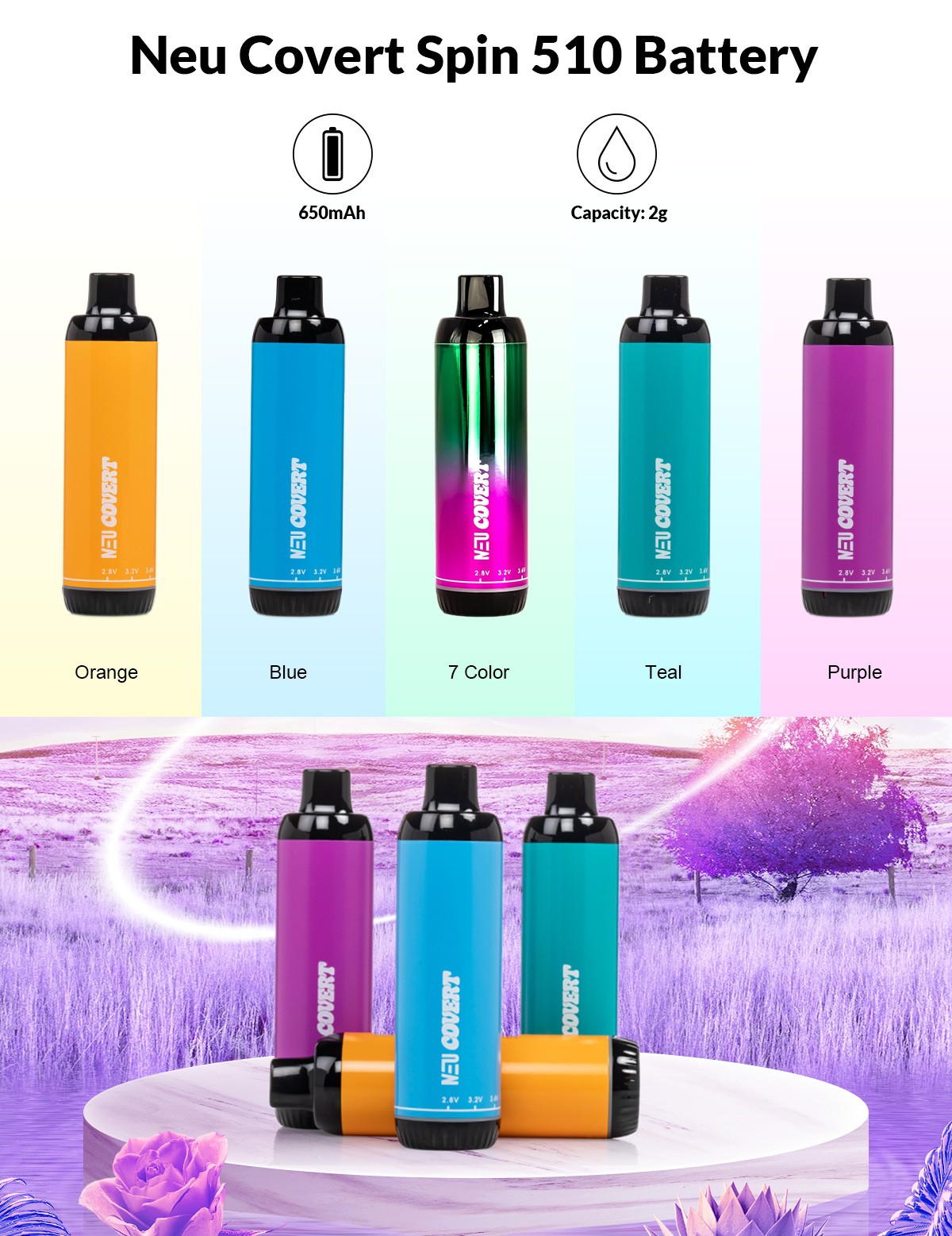 Neu Covert Spin 510 Battery 650mAh | Vapesourcing