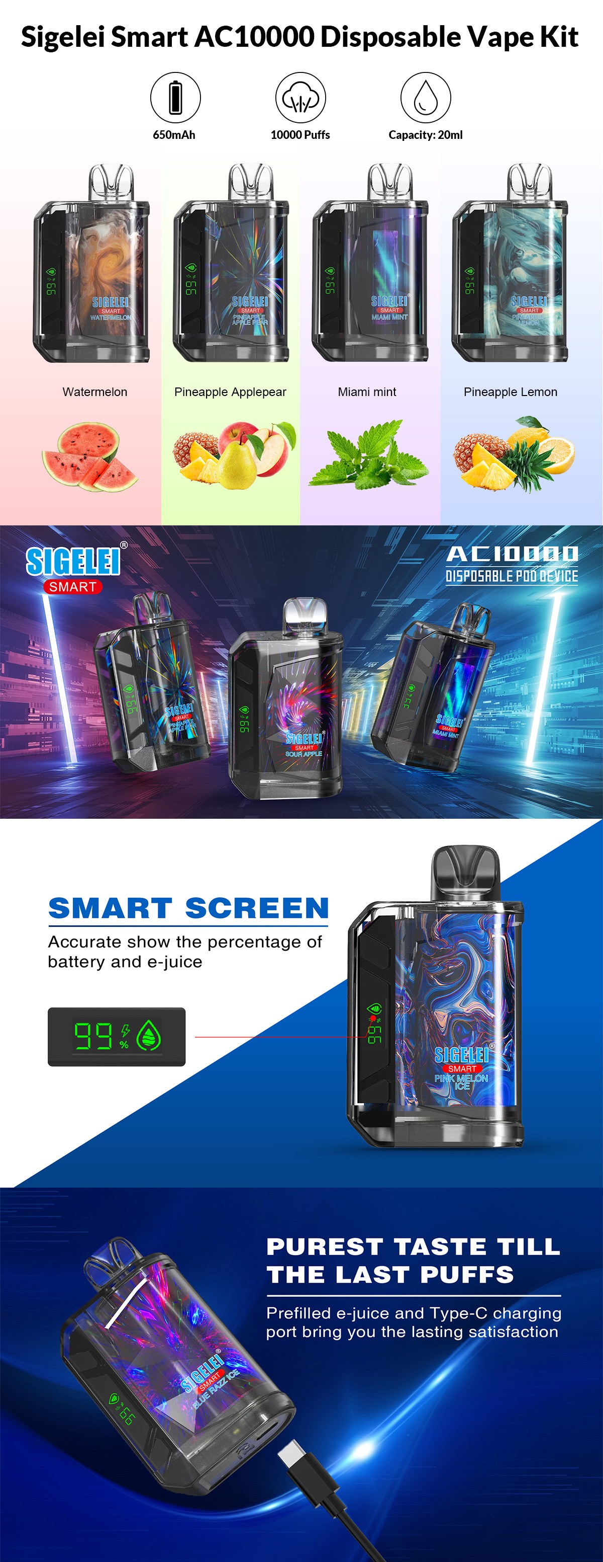 Sigelei Smart AC10000 Disposable Vape Kit 10000 Puffs 20ml | Vapesourcing