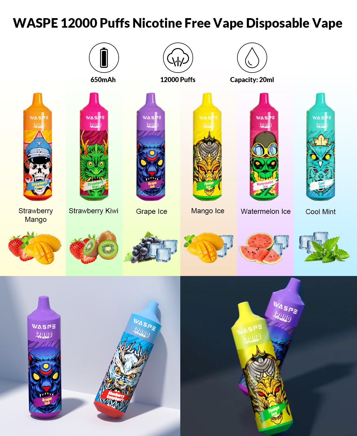 WASPE 12000 Puffs Disposable Vapes 20ml Cheap Sale | Vapesourcing