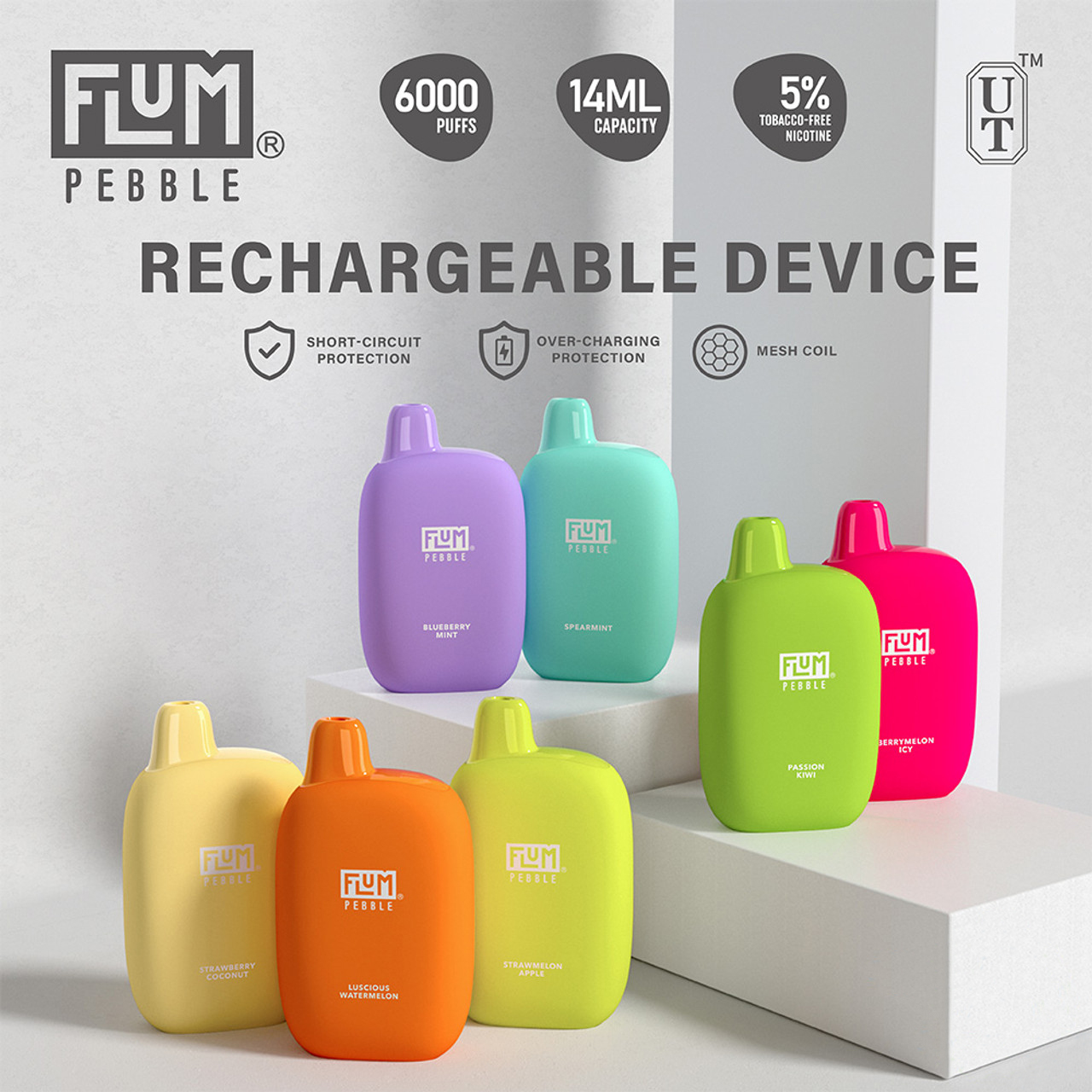 Flum Pebble 6000 Puffs Rechargeable Disposable Vape Kit 14ml Vapesourcing