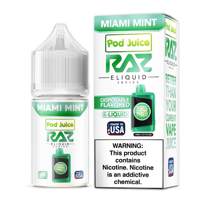 Miami Mint Pod Juice RAZ Disposable Collab Nic Salt E-juice 30ml ...