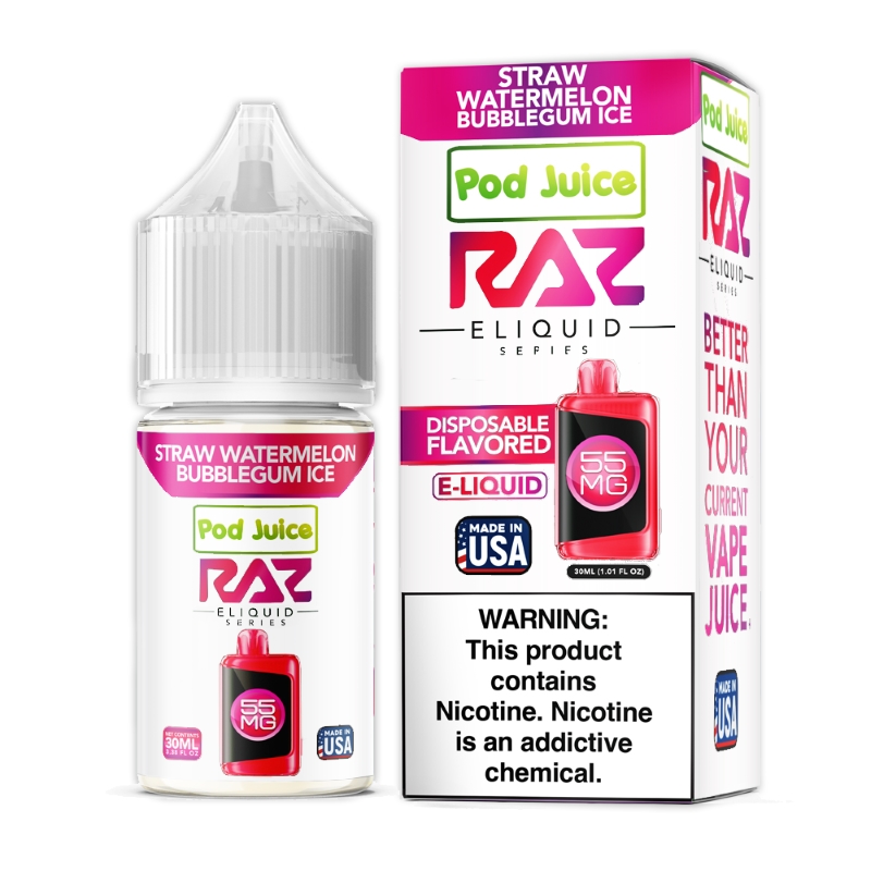 Strawberry Watermelon Bubblegum Ice Pod Juice RAZ Disposable Collab Nic ...